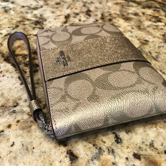 Coach | Bags | Coach Wristlet In Beautiful Platinum With Gift Box ...